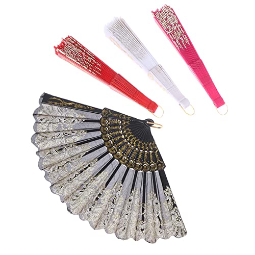 ONILA Folding Hand Fan Spanish Style Dance Party Fan Wedding Silk Lace Fan Folding Held Flower Fan Lady Wedding Folding Hand Fan Handheld Fans (Color : Light Grey)