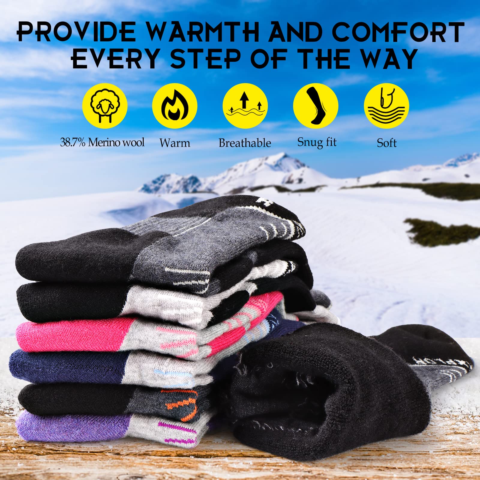 MORXPLOR Merino Wool Ski Socks 2 Pairs Pack for Men&Women,Skiing and Snowboarding Knee High Warm Socks for Cold Weather