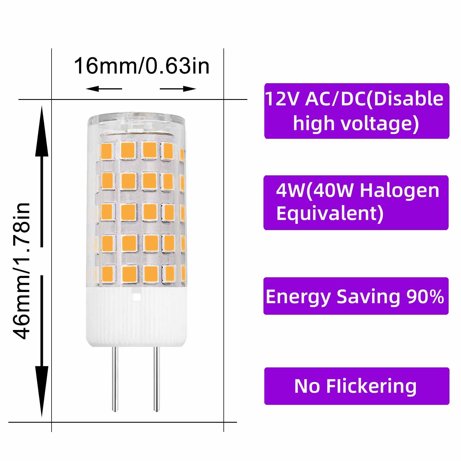 LIENNGKE 5 Pack G4 12V LED Light Bulb 4W 40W Halogen Equivalent Warm White 2700k AC DC 400 Lumen G4 Bi-Pin Base Bulbs Street Landscape Lighting