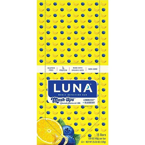 LUNA Mash-Ups - LemonZest + Blueberry Flavor - Gluten-Free - Non-GMO - 7-9g Protein - Made with Organic Oats - Low Glycemic - Whole Nutrition Snack Bars - 1.69 oz. (15 Count)