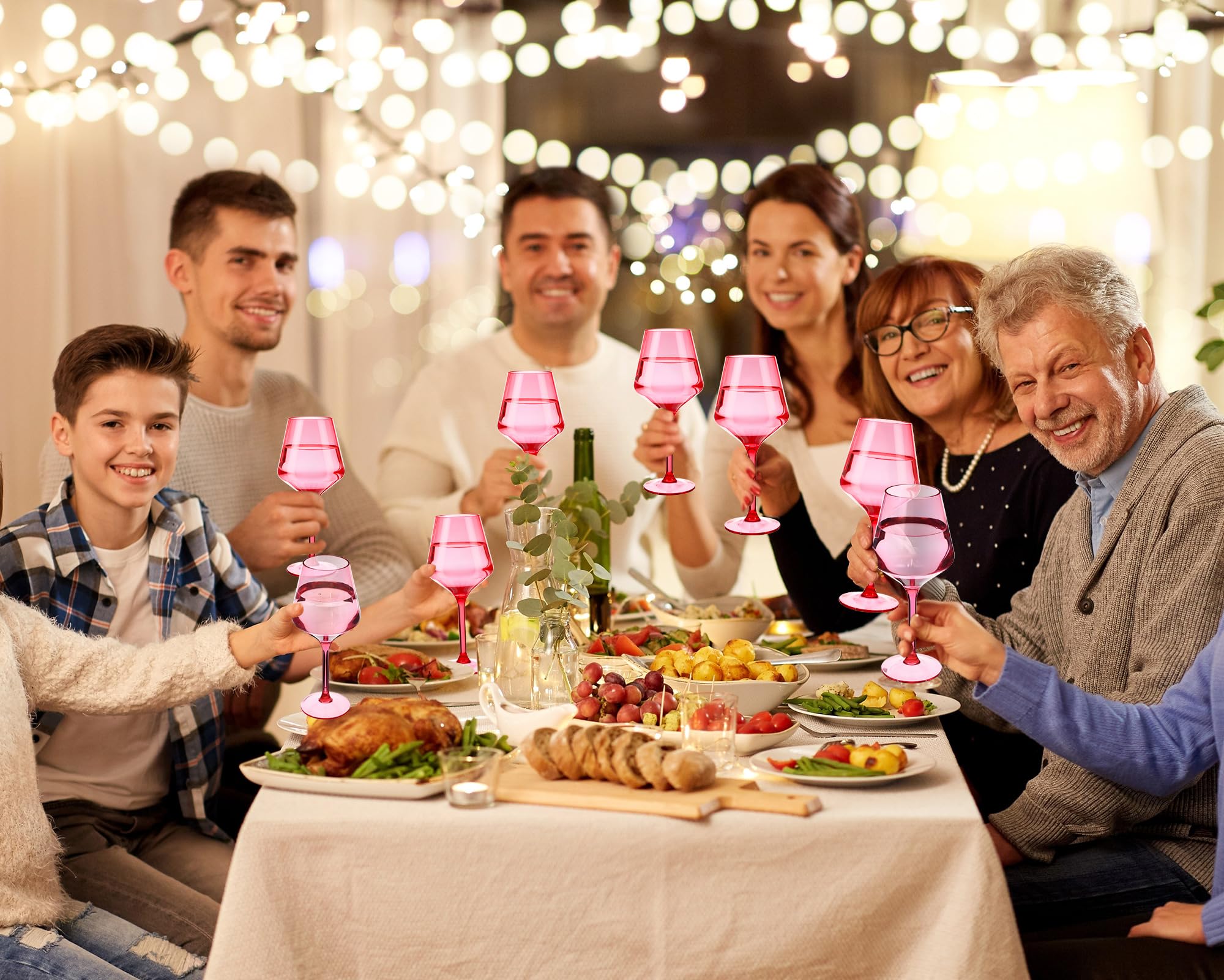 Leinuosen 24 Pcs Plastic Wine Glasses Bulk 15 oz Pink Crystal Colored Wine Glasses with Long Stem Unbreakable Plastic Goblets Stemmed Drinking Glasses Reusable Drinkware for Christmas Party