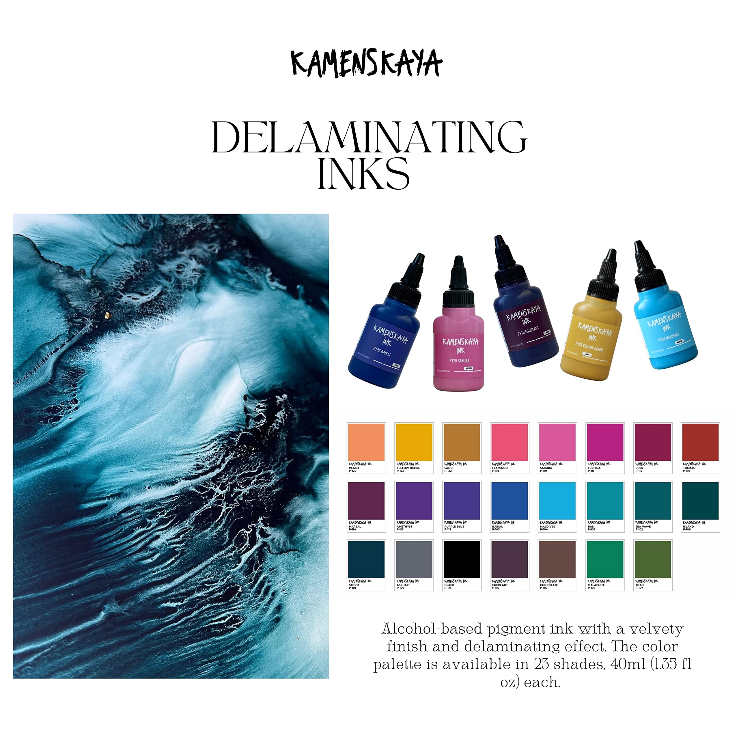 KAMENSKAYA Delaminating Alcohol Inks: Self-Splitting Alcohol Ink P-102 'Sea Wave', 1.35 fl oz (40 ml)