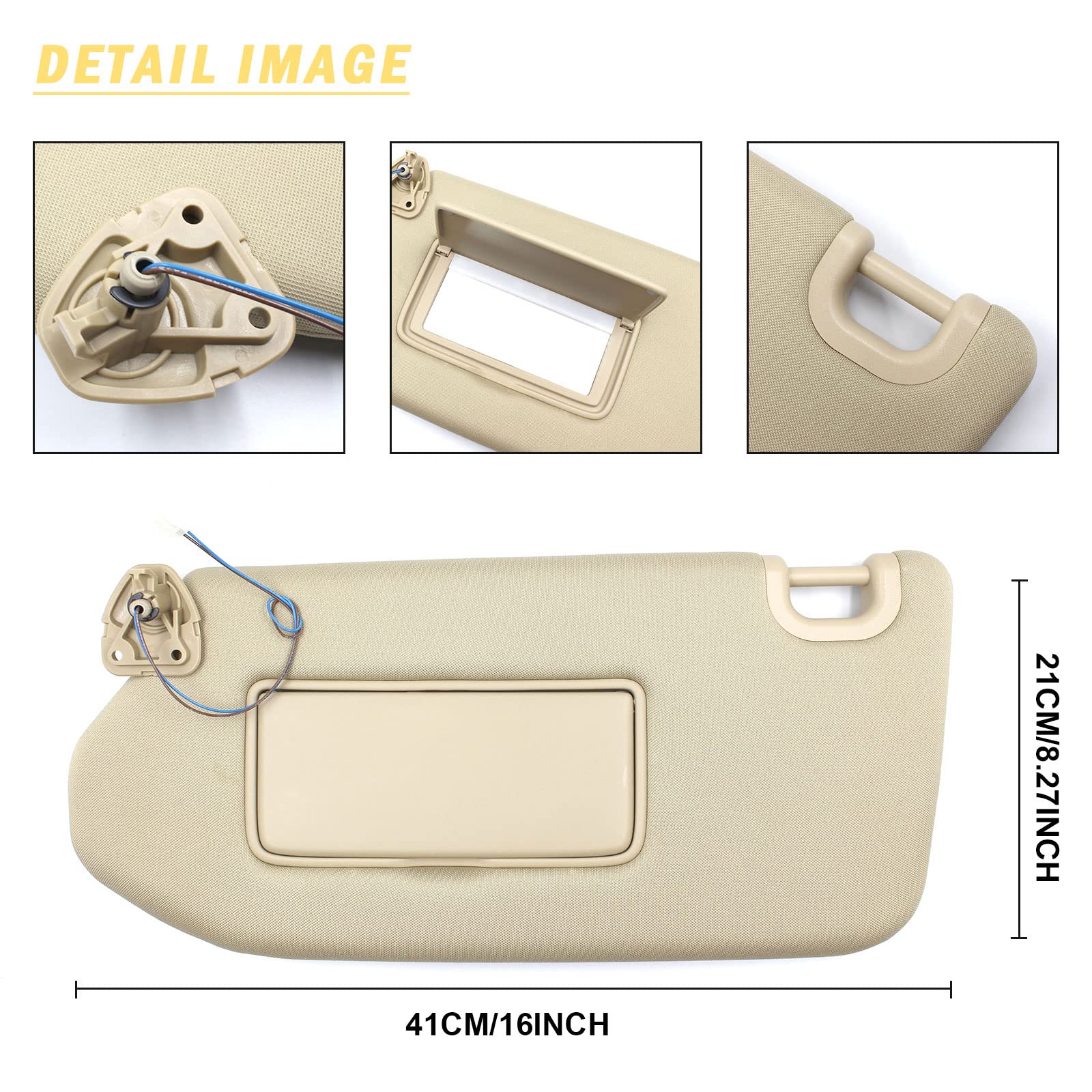 Nakuuly Left Driver Side Sun Visor Beige with Light Compatible with Nissan Pathfinder 2013-2018, Infiniti QX60 2014-2017, Infiniti JX35 2013