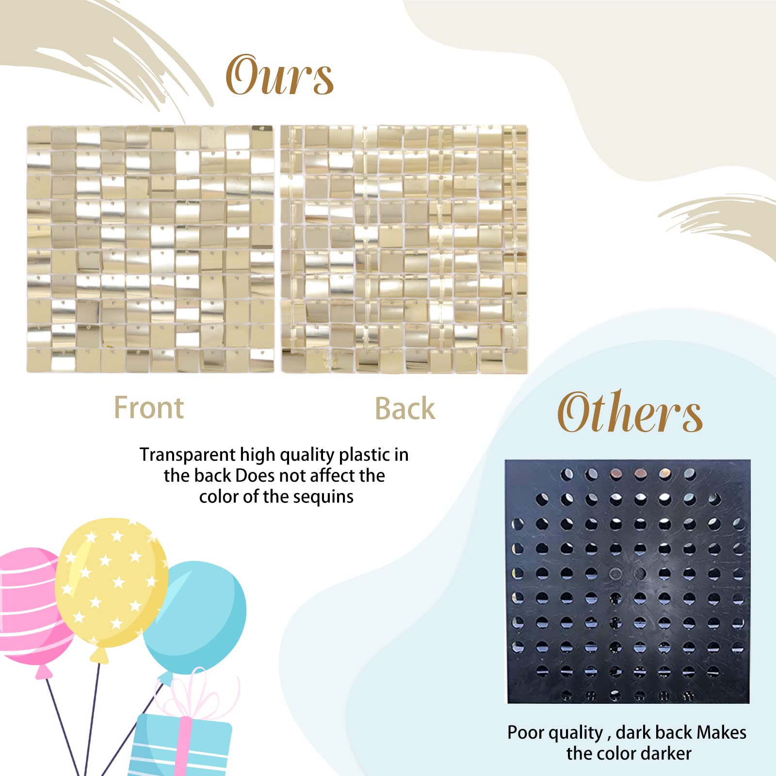 Light Gold Sequins Backdrop Shimmer Wall Backdrop 24 Panels Photo Backdrops for Birthday Anniversary Wedding Engagement Decoration