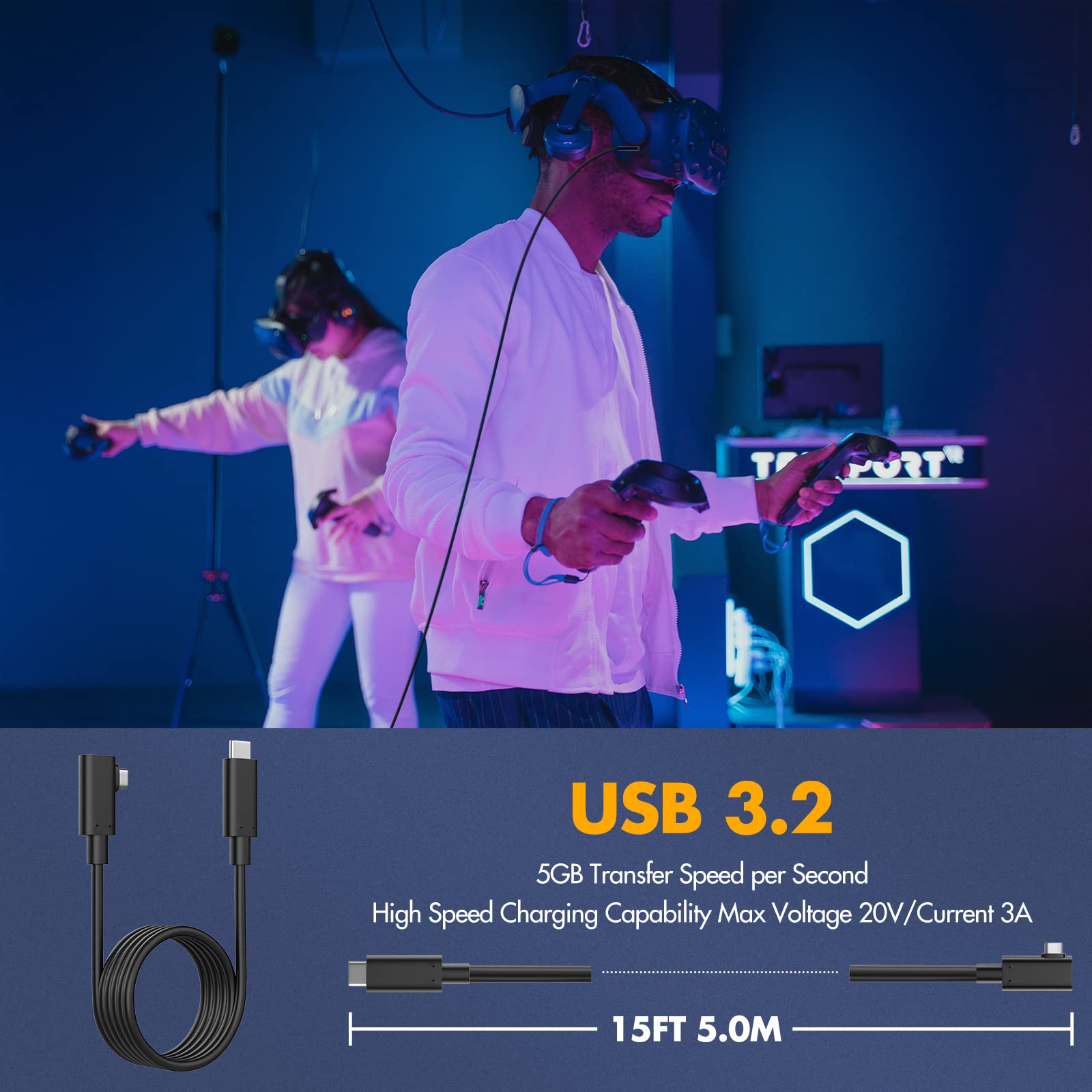 Opcables Quest 2 Link Cable Fiber Optic Cable, USB 3.2 Gen1 USB C to C 5Gbps High Speed Data Transfer Professional Accessories Quest 2 Link Cable for Oculus Quest 2 Valentines Gifts(65.6FT)