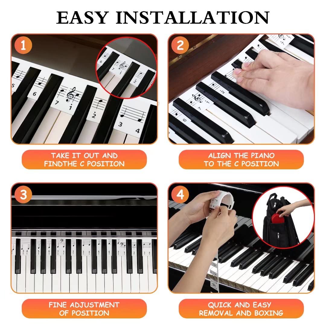 Piano Stickers for Learning Piano or Keyboard Overall Installation No Glue No Need to Cut Easy to Carry Reusable for 88 keys