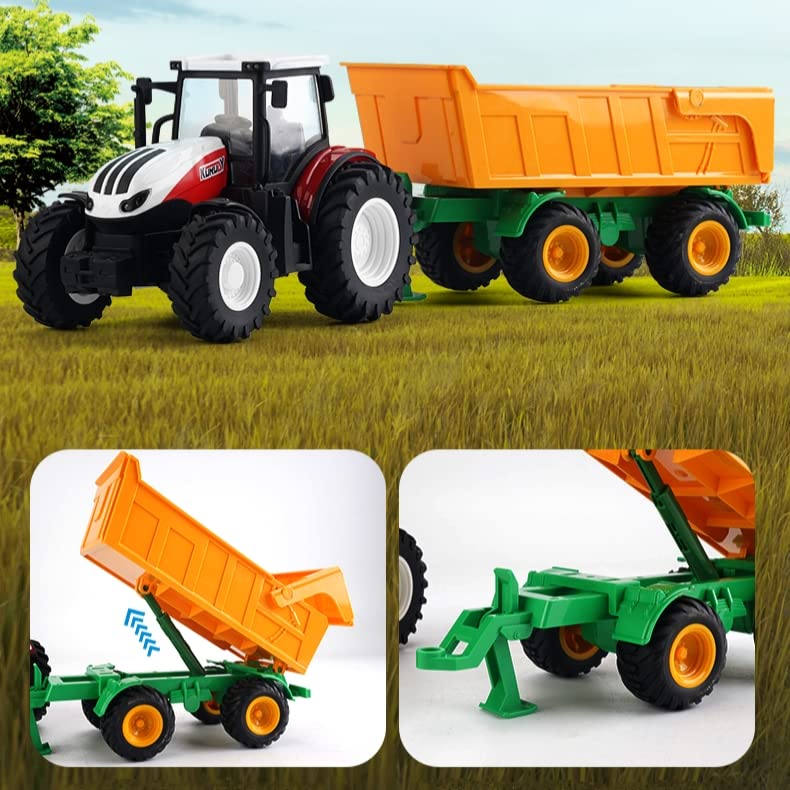 Peagprav RC Tractor Remote Control Truck with Trailer 1/24 Scale 2.4Ghz Farm Electronic Vehicle Hay Conveyor Dumpable Trailers with Bale Gripper for Kids Age 5 6 7 8 9 up Years Old