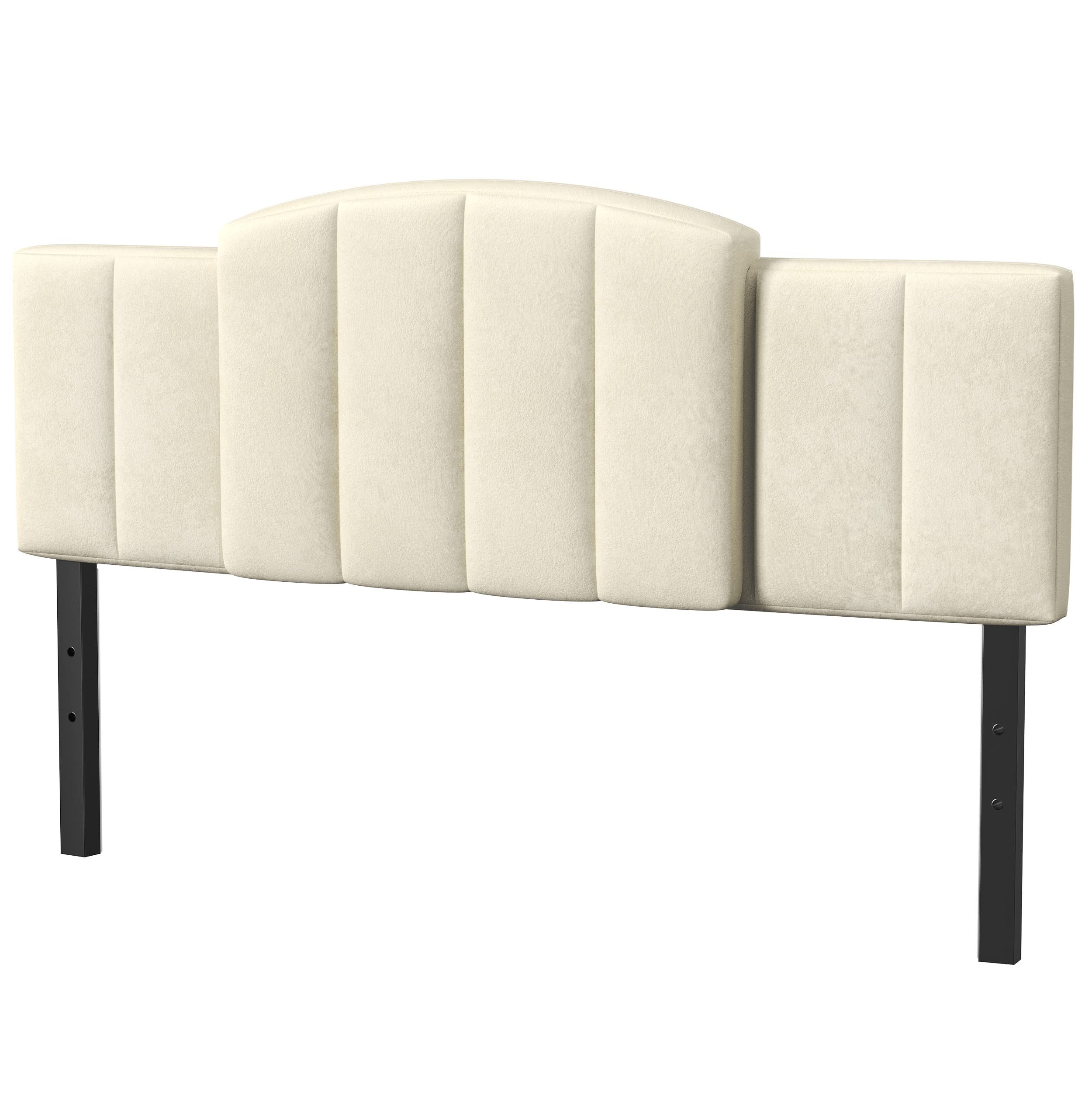 Iccequee Bed Headboard Velvet Upholstered Curved Top Design Full/Queen/King Size 3 in 1, Heights from 37 to 49 inch Adjustable White Set of 1