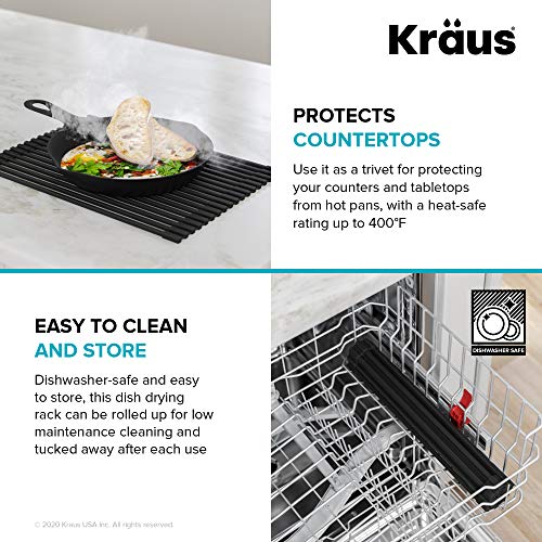 Kraus KRM-11LG Multipurpose Over Sink Roll-Up Dish Drying Rack, Light Grey, 16.88" x 12" x .38"