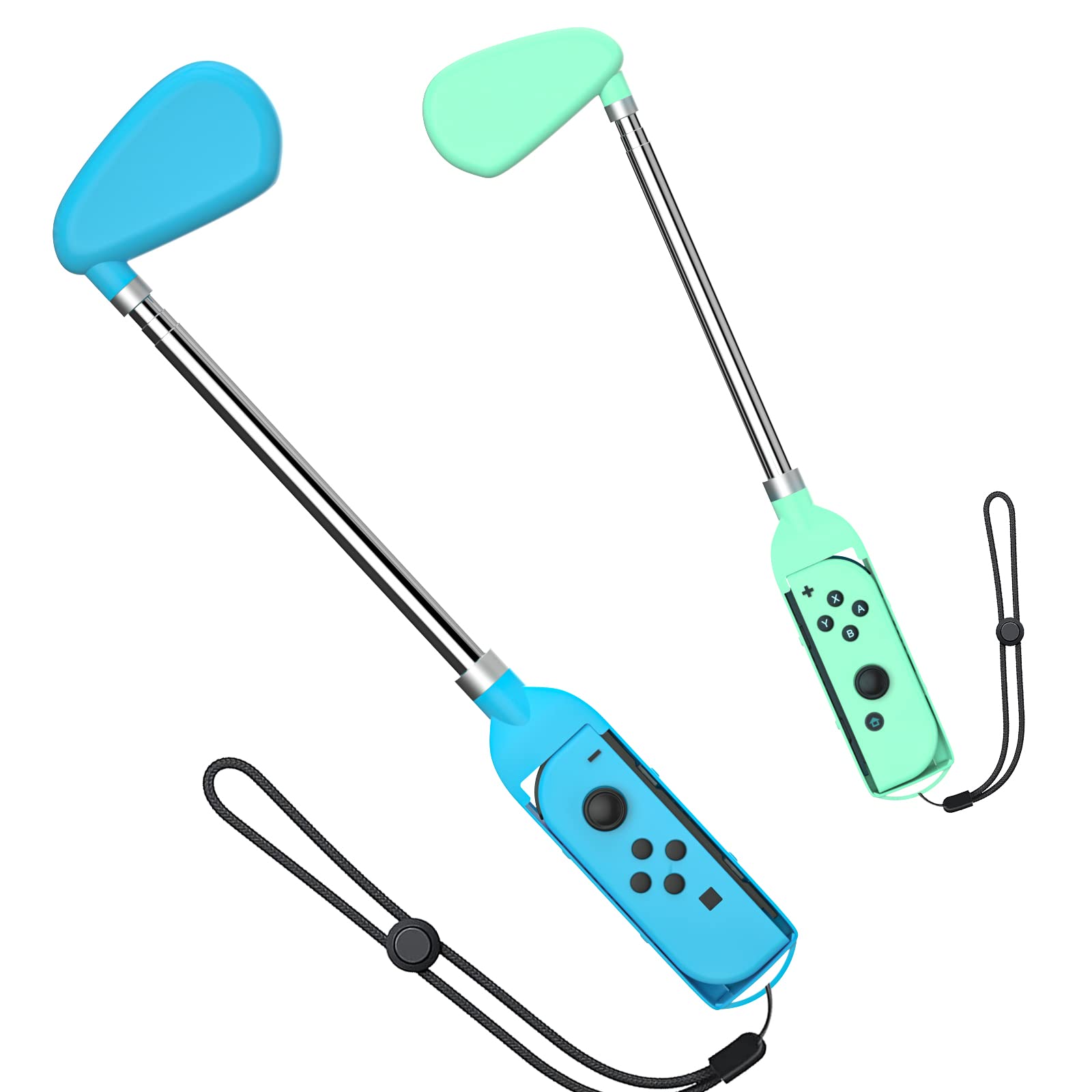 NANANINO Golf Clubs for Nintendo Switch Mario Golf Super Rush 2021, Adjustable Handle Grip Compatible with Mario Golf Switch - Green and Blue