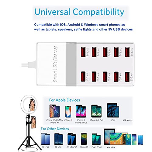 MaxLax USB Charger Station,10-Port 50W/10A Multiple USB Charging Station,Multi Ports USB Charger Charging for Smartphones,Tablets,and Other USB Devices.