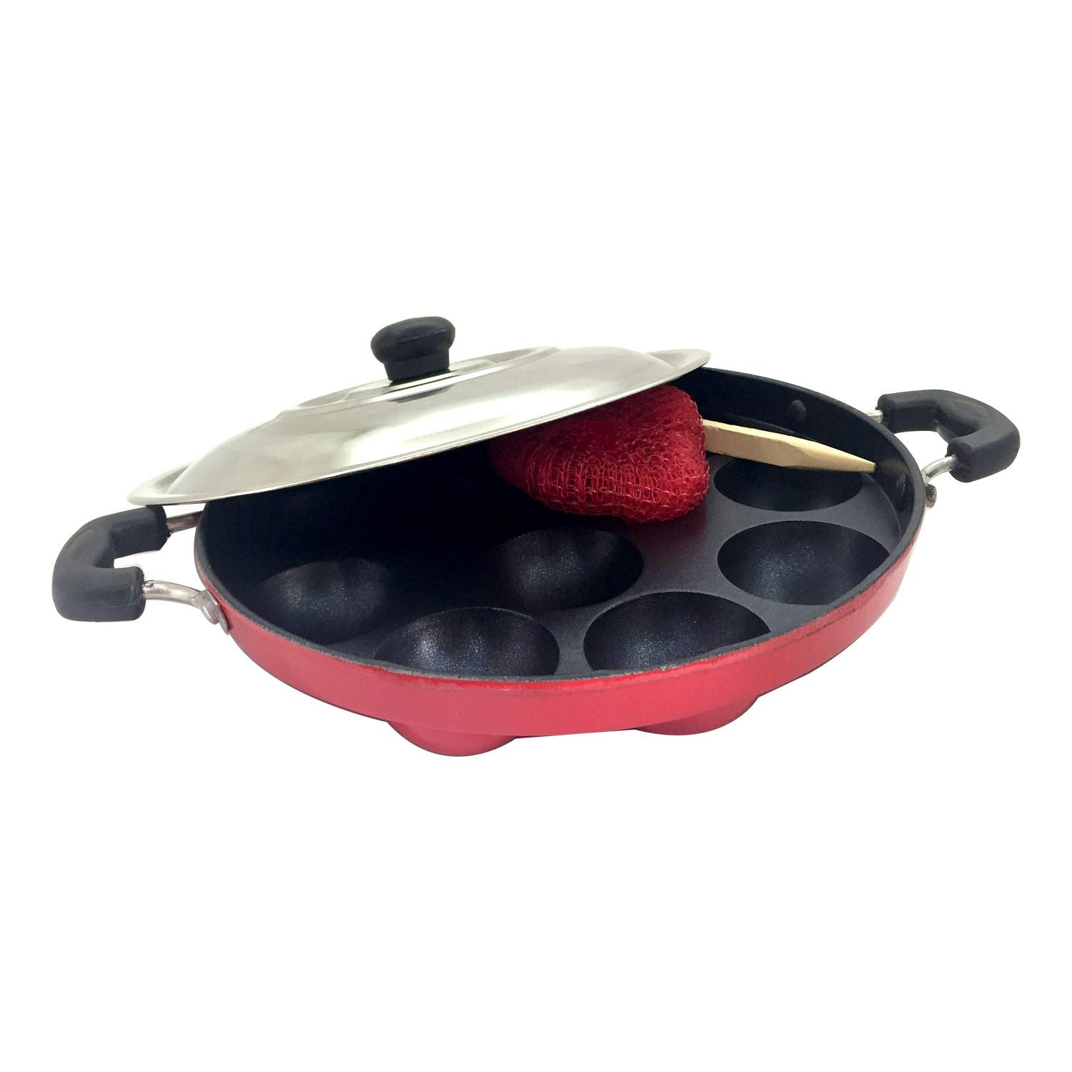 Nonstick Appam Patra Paniyaram Appam Pan with Stainless Steel Lid Aebleskiver Pan Ebelskiver Pan Pancake Pan Appachetty Paniyaral Pan