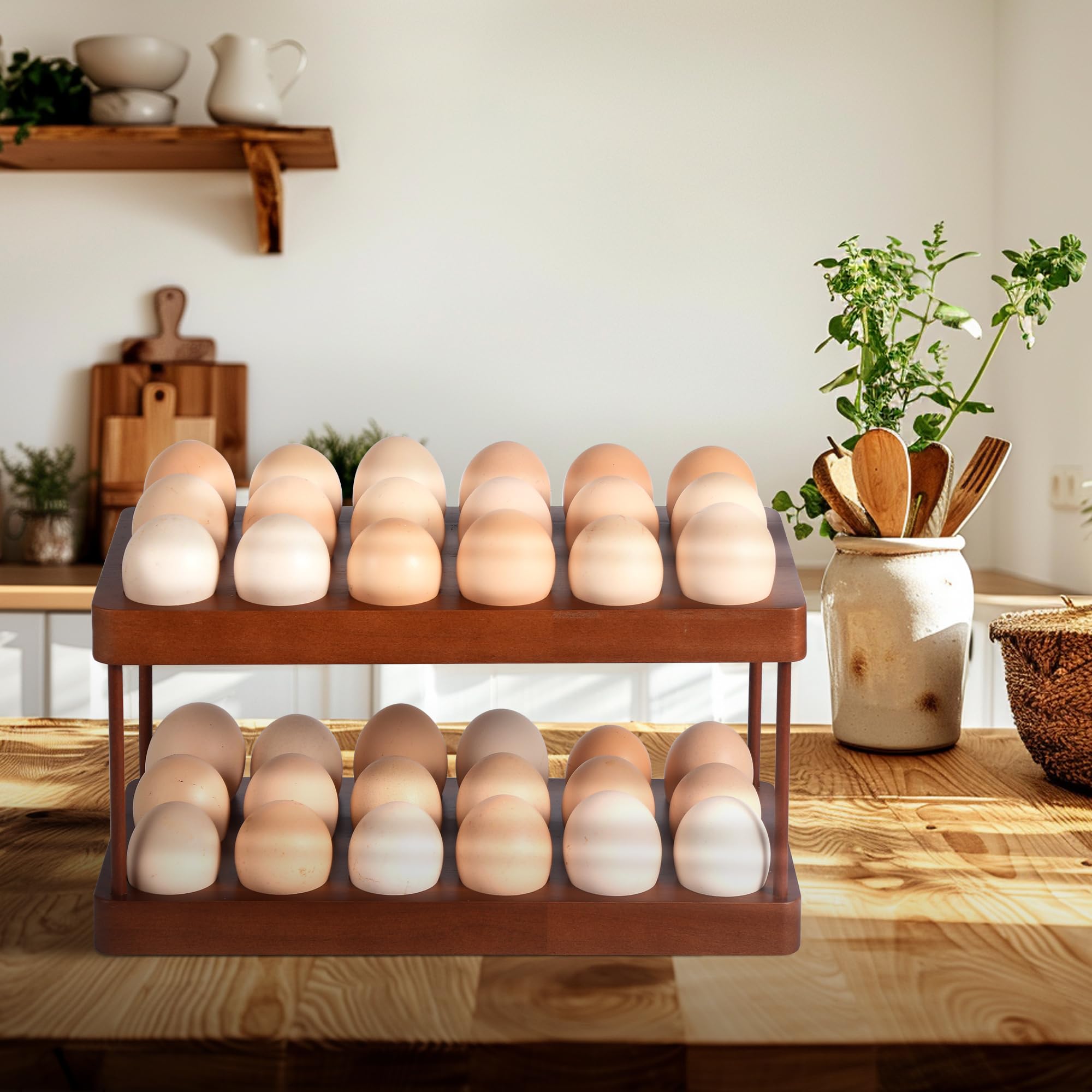 Wooden chicken egg holder for 24 Fresh Eggs, 2-Tier fresh egg holder countertop,egg basket countertop,egg holder for counter,,counter top egg holder for fresh eggs.