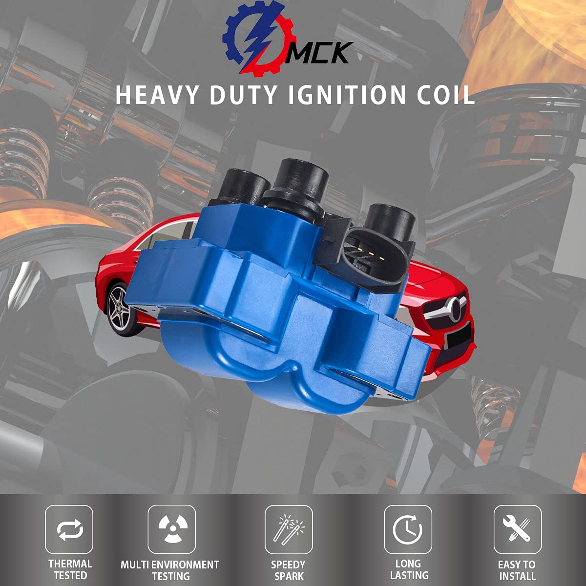 MCK 2pcs Heavy Duty Ignition Coil Pack + Wireset Compatible With FORD F150 F250 EXPEDITION EXPLORER RANGER LINCOLN MERCURY MAZDA FD-487 FD487 4.6 3.8 5.0 2.3 2.5 L4 V6 V8