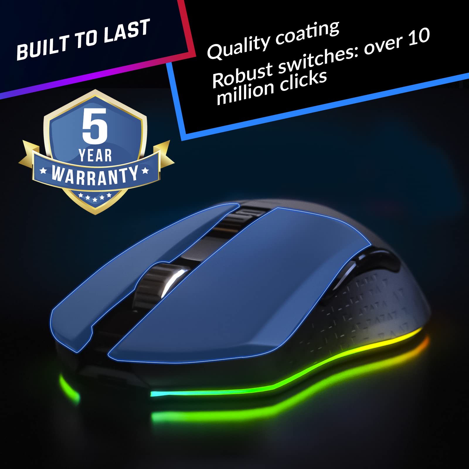 KLIM Blaze Rechargeable Wireless Gaming Mouse RGB New 2024 - High-Precision Sensor and Long-Lasting Battery - 7 Customizable Buttons - Up to 10000 DPI - Wired & Wireless Mouse for PC Mac & PS4 PS5
