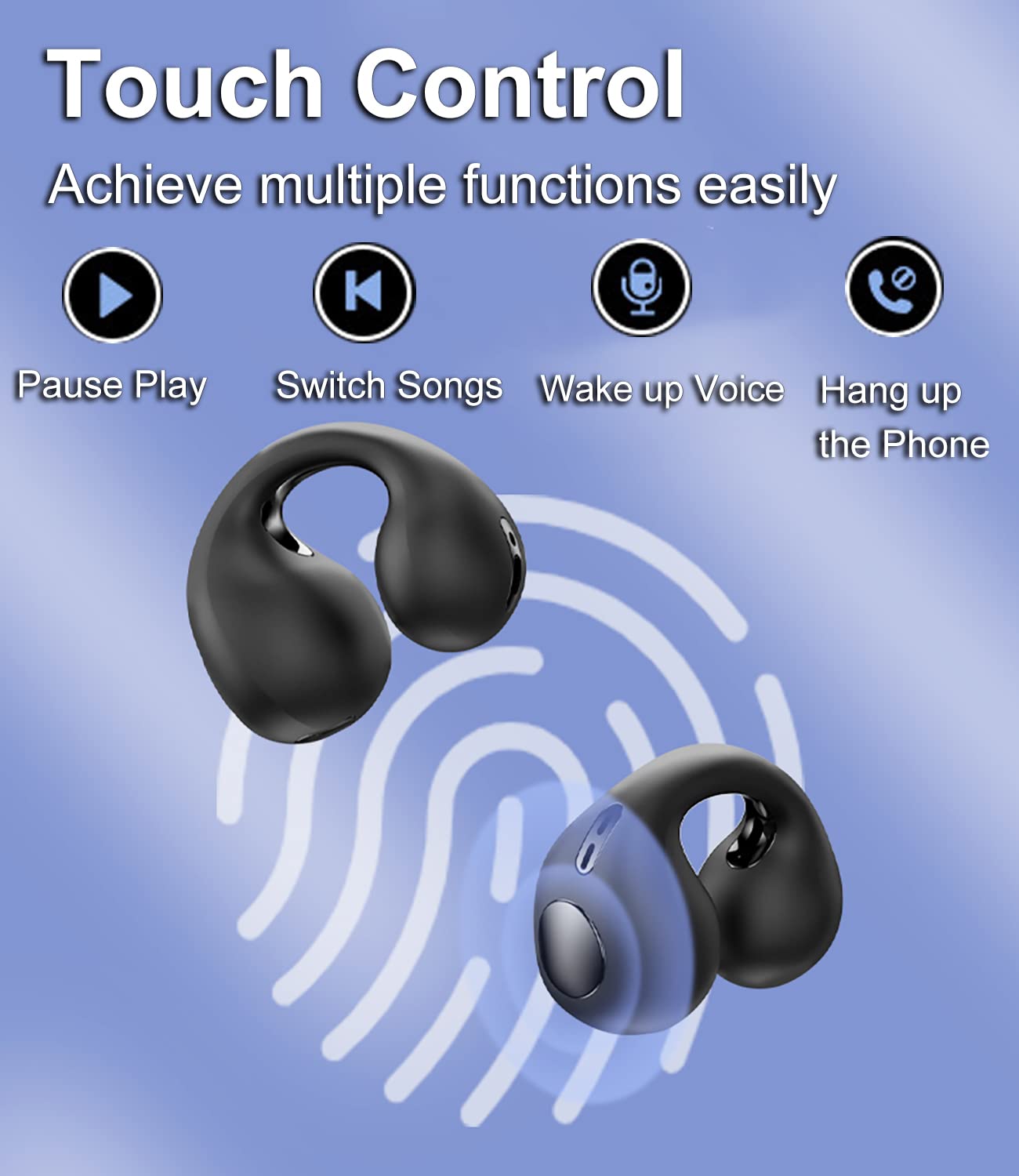 Wireless Ear Clip Bone Conduction Earbuds Open Ear Headphones Wireless Bluetooth for Android iPhone, Sport Wireless Earbuds with Earhooks Up to 36 Hours Playtime Waterproof Outer Ear Earbuds (Black)