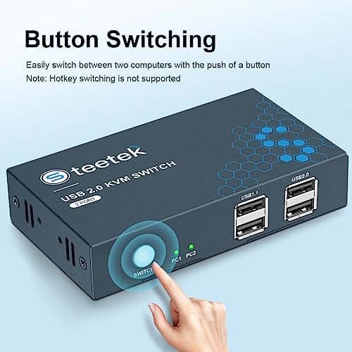 Steetek HDMI KVM Switch USB 3.0, 2 in 1 Out 4K@60Hz Kvm Switch, for 2 Computers Share 1 Monitor 1 Set Keyboard Mouse USB 3.0 Kvm Switch, Button Switching, with 2 USB and 2 HDMI Cables