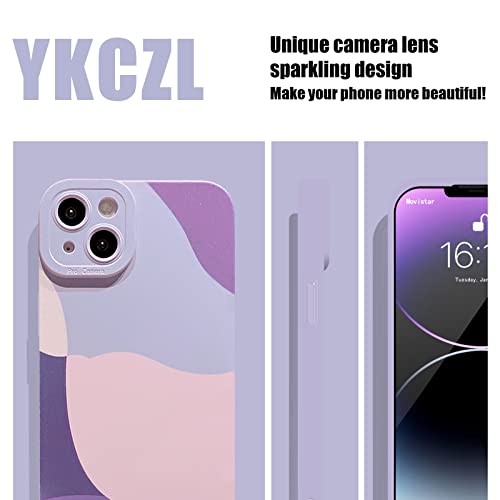 YKCZL Compatible with iPhone 14 Case,Cute Painted Art Heart Pattern Full Camera Lens Protective Slim Soft Shockproof Phone Case for Women Girls-Purple