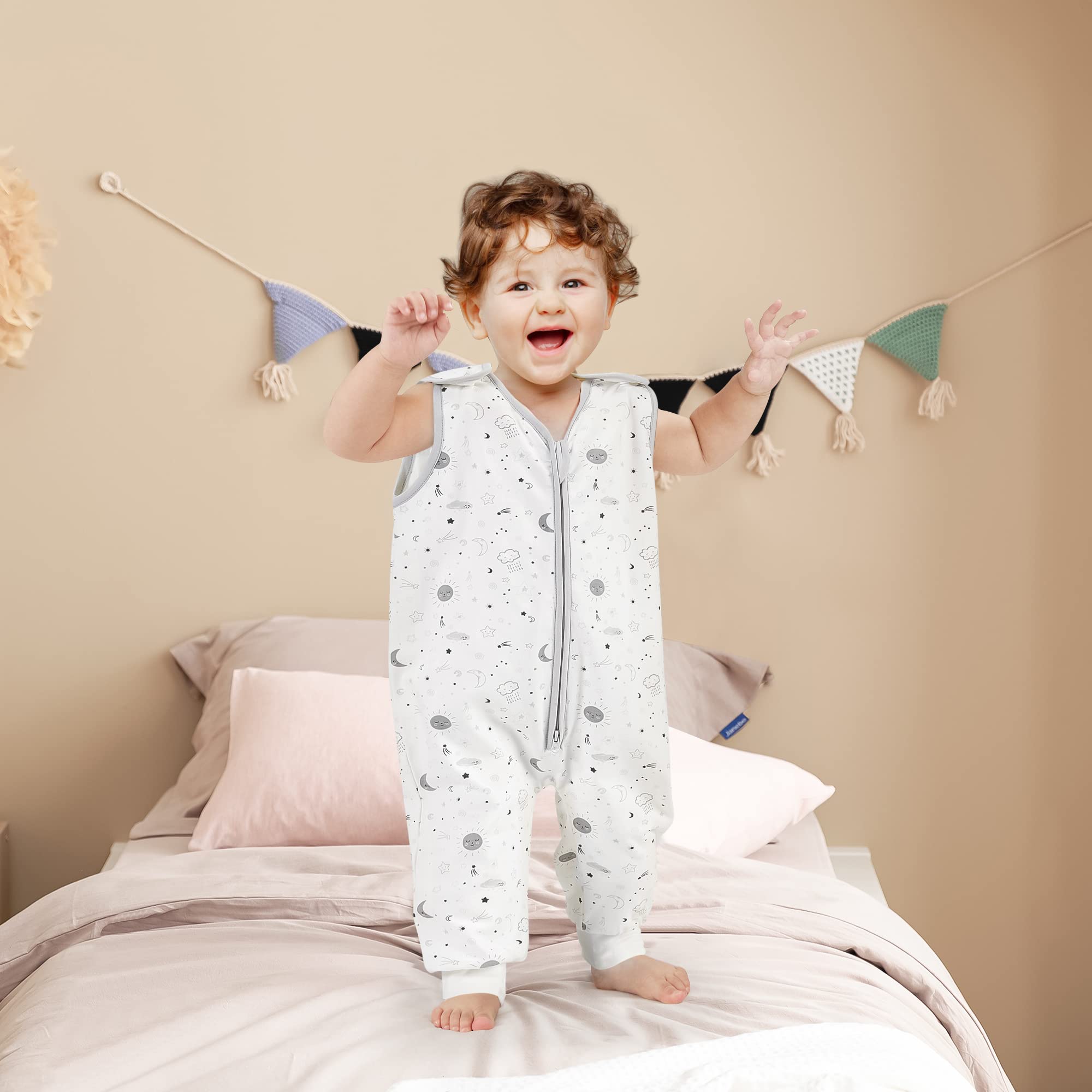 TILLYOU Toddler Sleeping Bag - 100% Cotton Toddler Wearable Blanket Sleep Sack Sleeveless Sleeping Bag TOG 0.5,Small Sun,2T