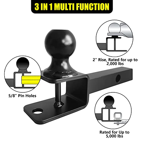 SKYMIRO 1-1/4" Solid Shank 3 in 1 ATV UTV Multi Hitch Mount with 2 inch Ball Hitch (Rated 2000 LBS), Winch Strap Loop (Rated 5000 LBS), β
Pin Hole for Yard Work Equipment & Utility Trailers