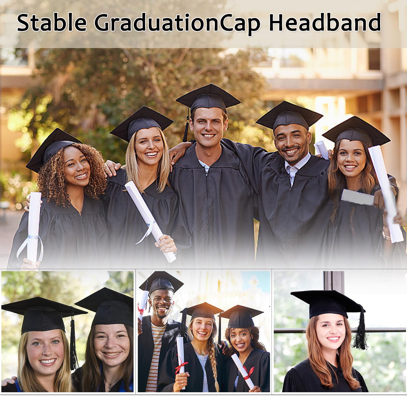 TIMMOKO Graduation Cap Headband Insert - Secure Fit and Hair-Friendly Cap Upgrade in Black