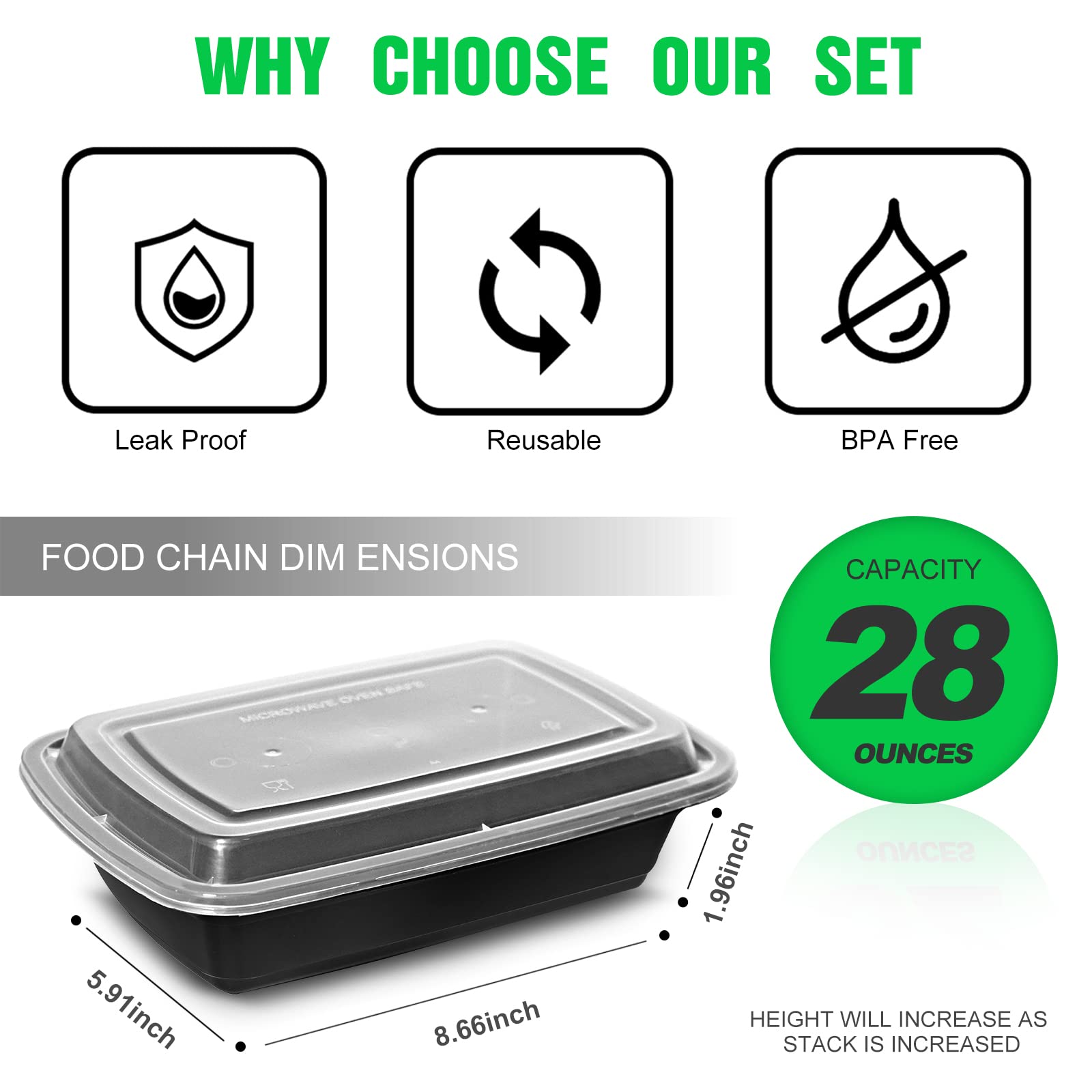 LZCY 50-Pack Meal Prep Containers, 28OZ Extra thick Microwavable Food Storage Containers With Lids, BPA-Free Food Grade Lunch Boxes Stackable, Dishwasher/Freezer Safe, L03