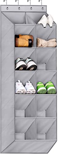 SLEEPING LAMB 2 Tier Metal Long Shoe Rack for Closet and Over The Door Shoe Rack Fit Narrow Door for 12 Pairs Sneakers, Boots, Grey