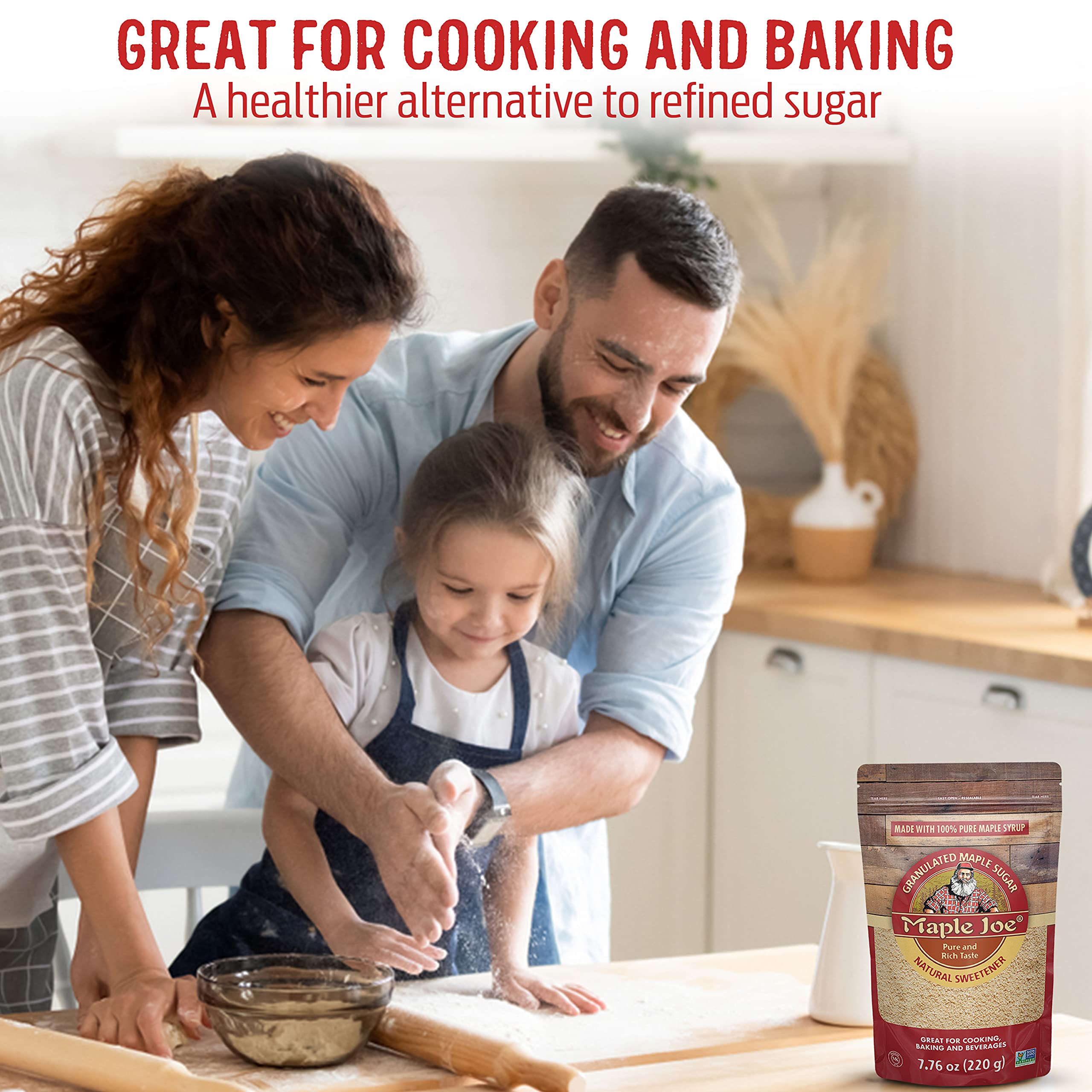 Maple Joe Pure Maple Sugar Granulated, Made With 100% Grade A Maple Syrup. Powdered Maple Sugar For Cooking & Baking. White Or Brown Sugar Substitute. Fat Free, Non-GMO, Gluten Free & Vegan. 7.8 oz /220g