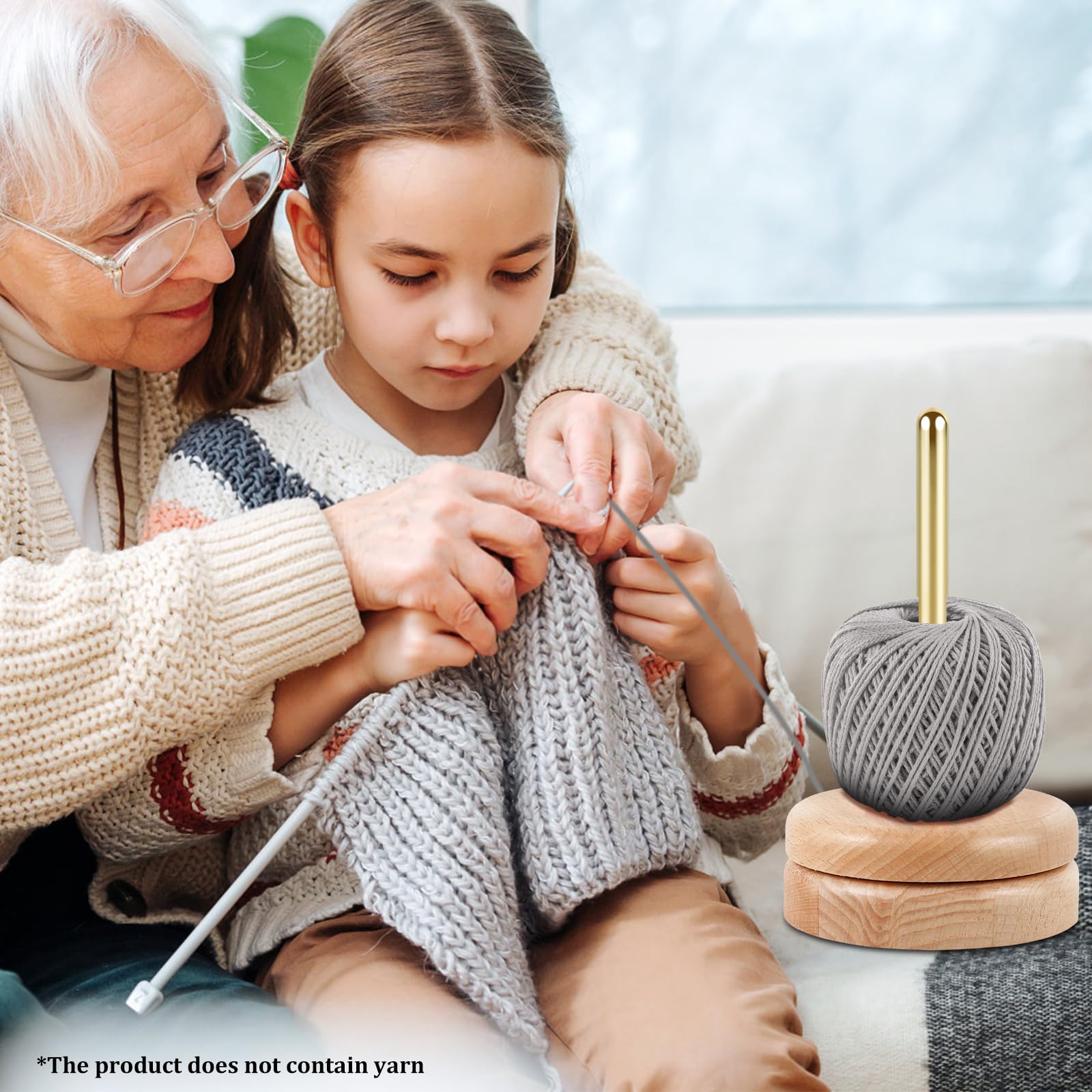 Wooden Yarn Holder Revolving Yarn Ball Stand Rotatable Beech Wood Yarn Skein Spinner Spindle Wooden Sewing Crocheting Tool Yarn Thread Holder Dispenser for Knitting