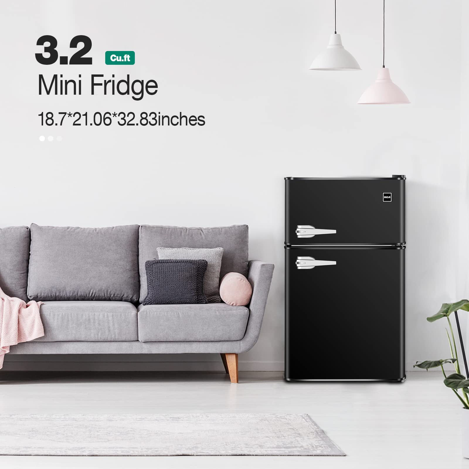 Kndko Compact Refrigerator 3.2 CU.FT. Fridge with Freezer - Dual Door Fridge - Adjustable Temperature, Energy Saving - Retro Refrigerator (Black)