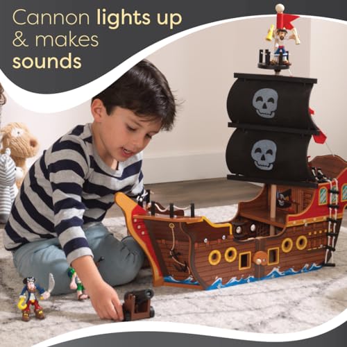 KidKraft Adventure Boundâ˘: Wooden Pirate Ship Play Set with Lights and Sounds, Pirate Figures, 8 Pieces Included, Gift for Ages 3+