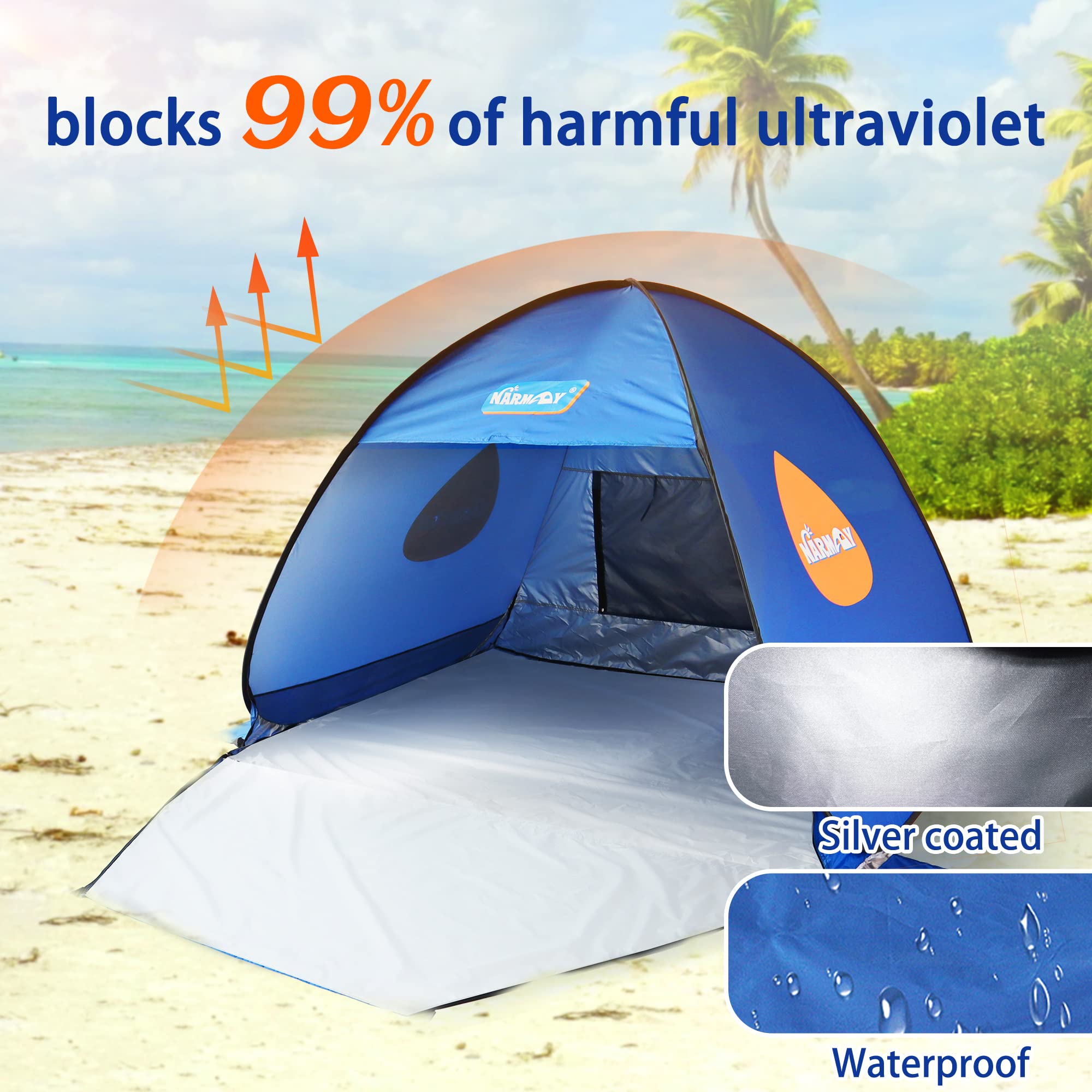 NARMAY® Camping Tent, Pop Up Beach Tent, Portable Sun Shelter for 3-4 Person with UPF 50+ UV Protection