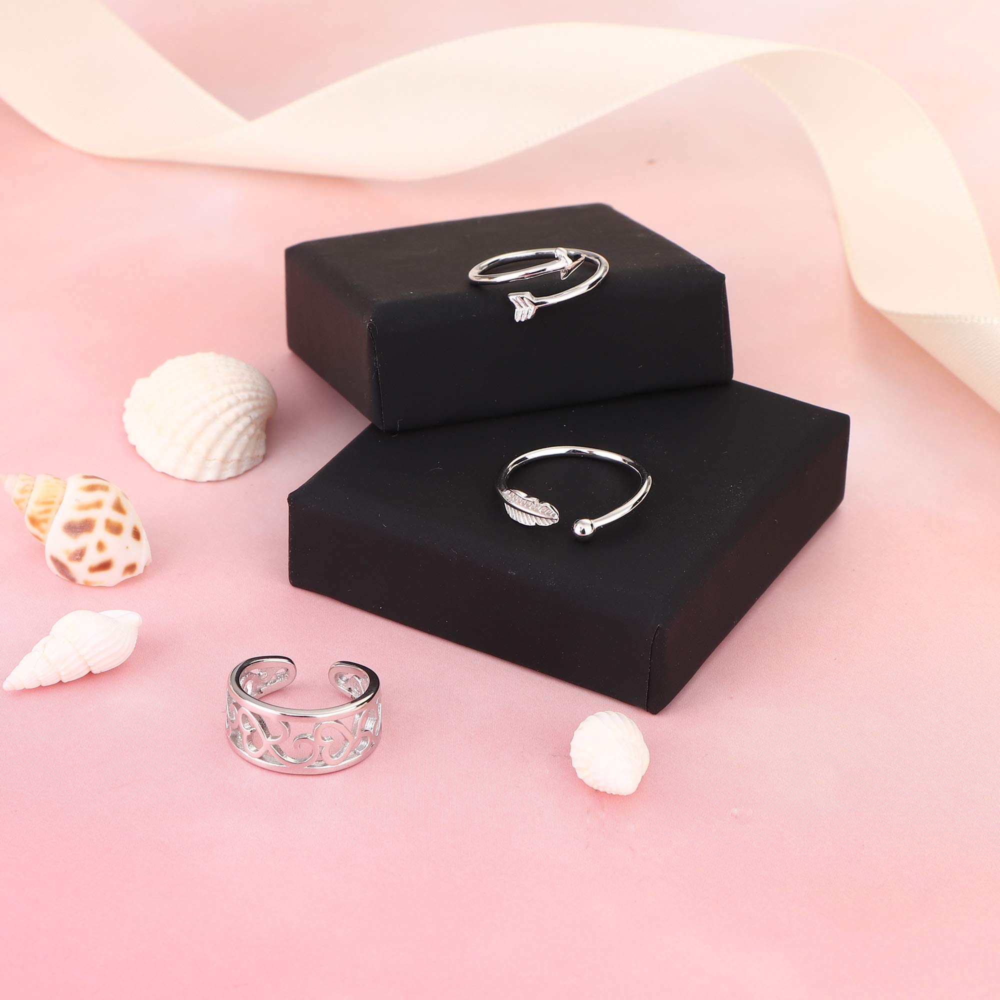 JOERICA 3PCS 925 Sterling Silver Toe Ring for Women Adjustable Minimalistic Wave Arrow Band Toe Rings Set Foot Jewelry