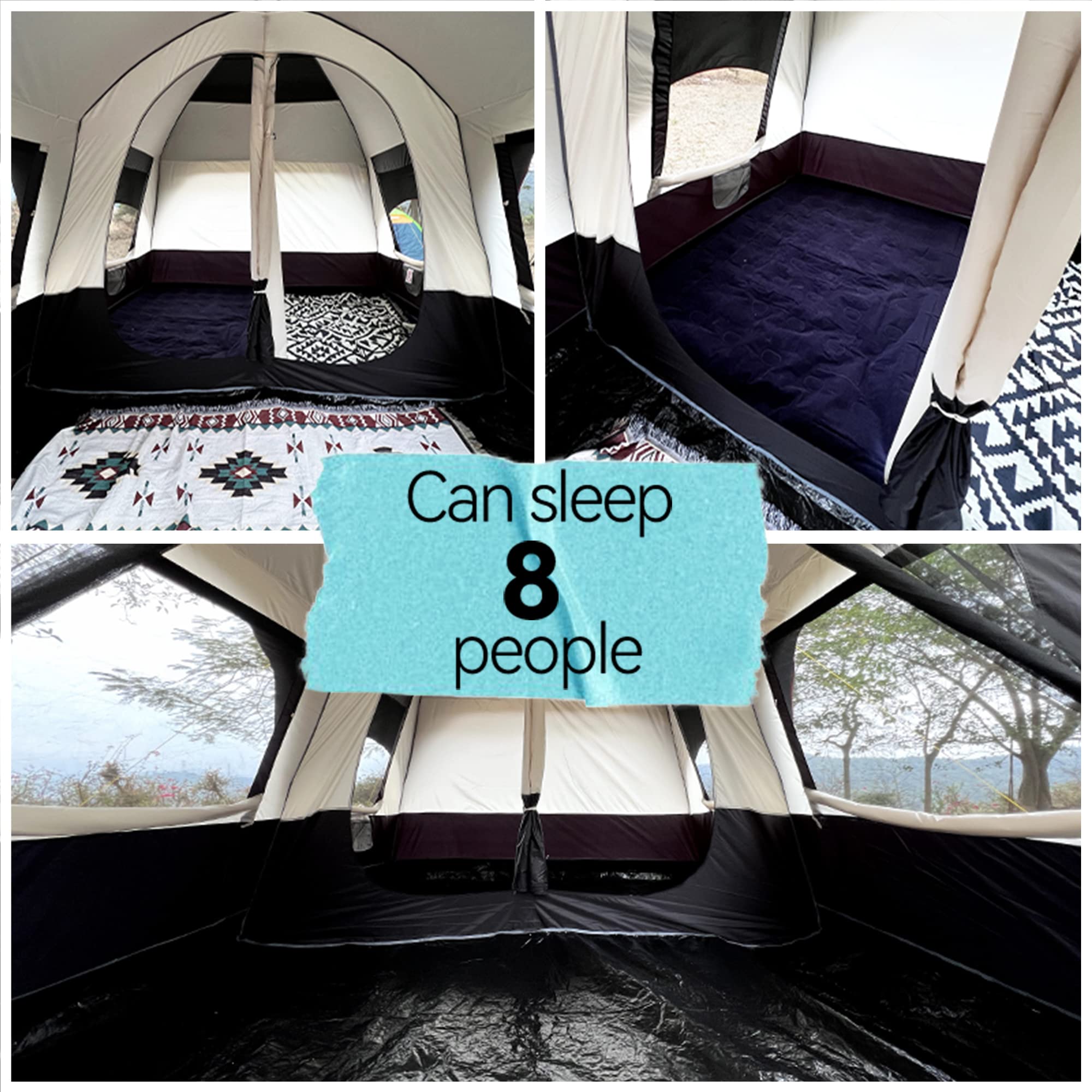NARMAY® Camping Tent 6-8 Person Family Cabin Tent - 14' x 10' (Black)