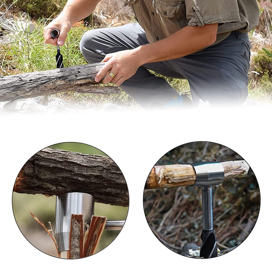 SeonFook Survival Settlers Tool Bushcraft Hand Auger Wrench Wood Drill Bit Manual Auger Wood Peg and Hole Maker Multitool for Camping, Bushcrafting and Outdoor Backpacking