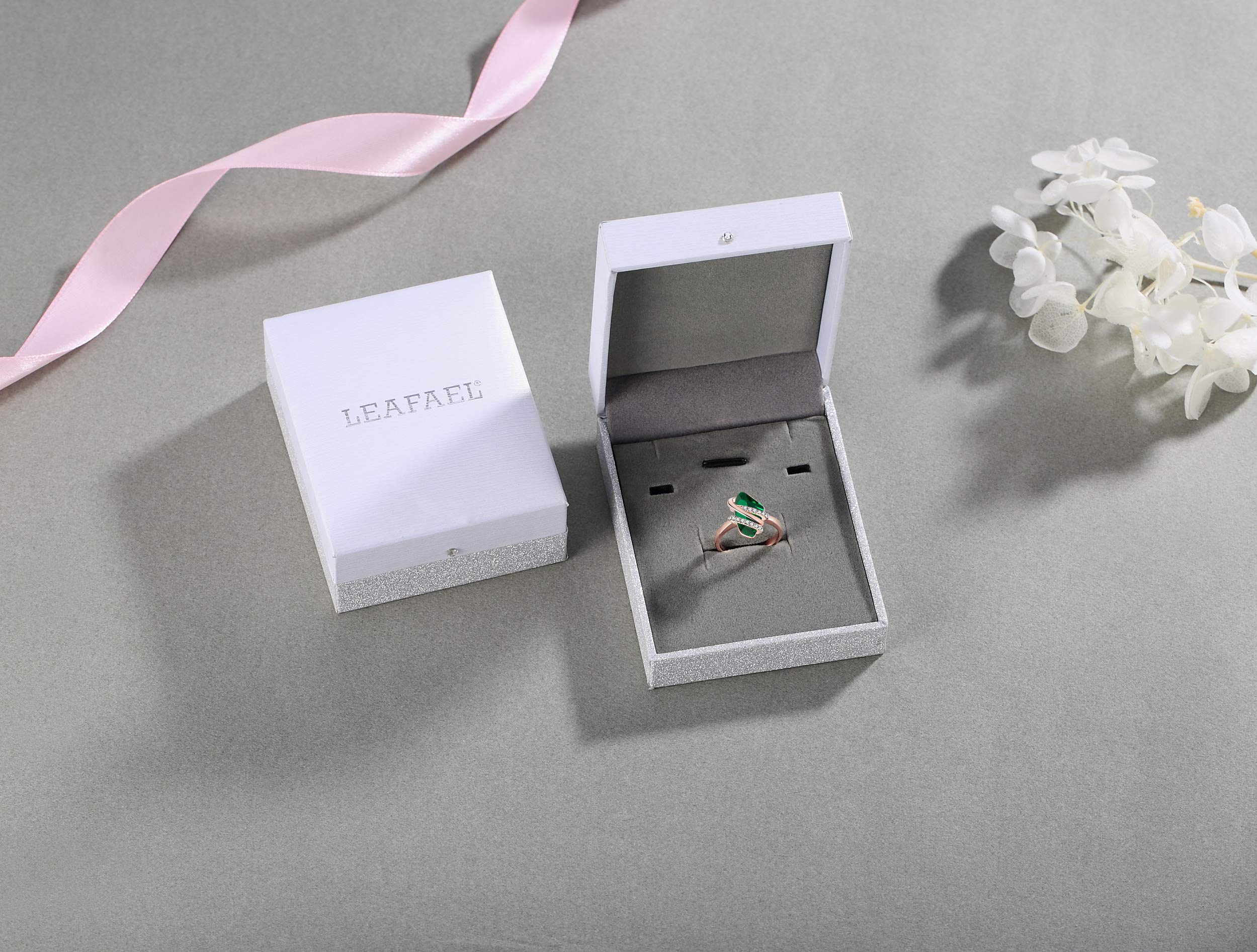 Leafael Wish Stone Women's Adjustable Crystal Open Ring (Emerald Green Rose Gold Plated) Gifts for Women May Birthstone Jewelry, Size 6.5-8