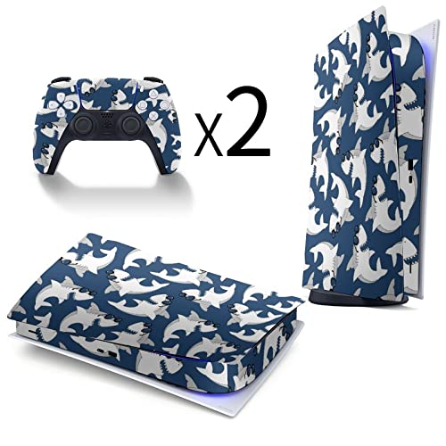 Shark with Glassses Print Full Protective Skin Cover Design Wrap Decal Sticker Compatible with PS5 Digital Edition Console and Controller