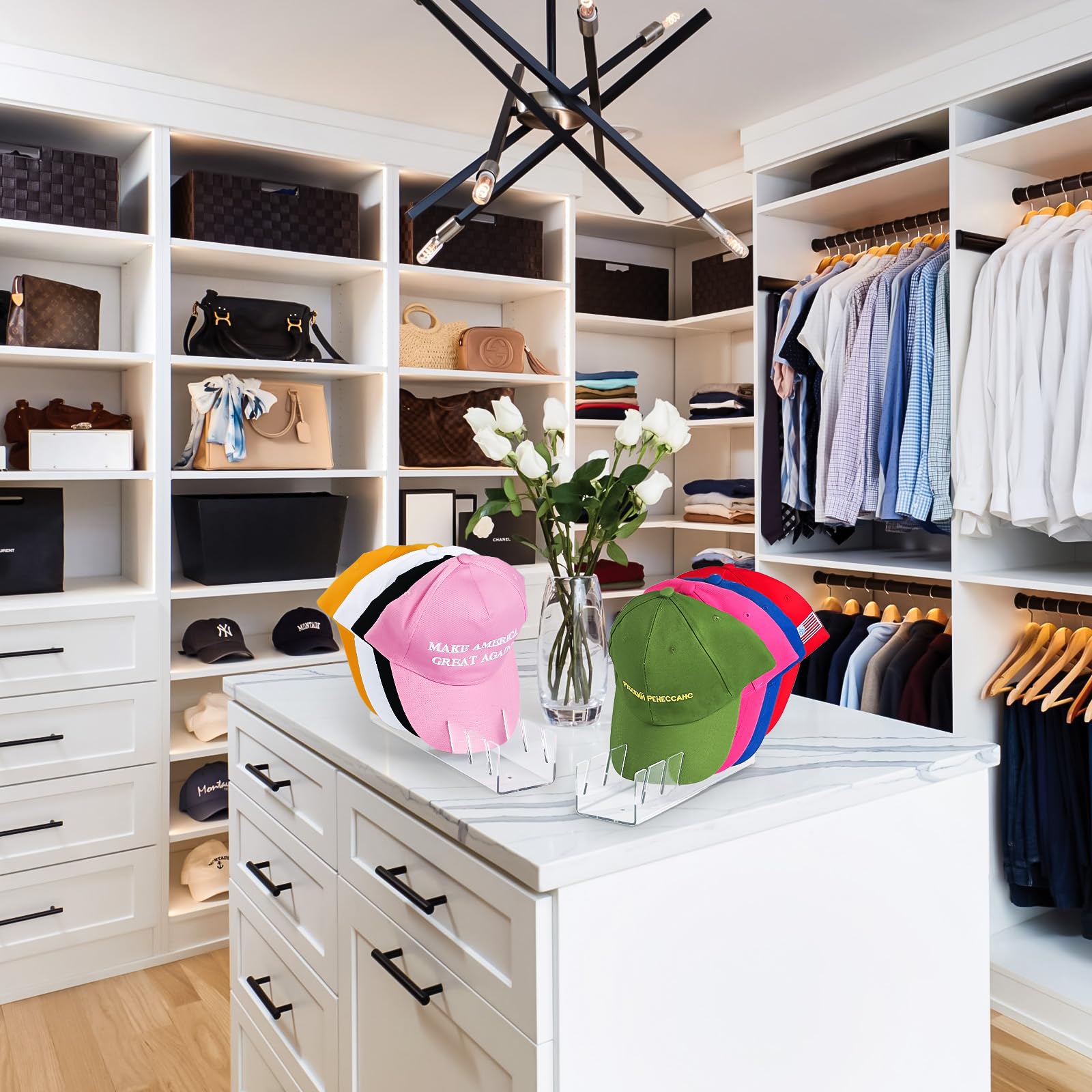 Wangjinpeng Hat Stand for Baseball Caps, 2 Pcs Acrylic Hat Organizer for 14 Baseball Caps, Hat storage for Baseball Caps Organizer and Display for Bedroom, Closet, Dresser, Office and Wall (Clear*2)