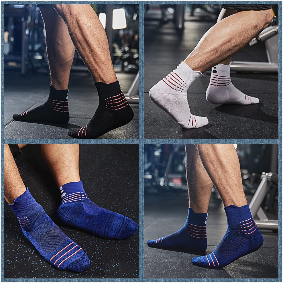 PAIXUN Mens Compression Socks For Men 100% Cotton Athletic Running Workout Size 6-14 Basketball Socks Ankle Crew Socks