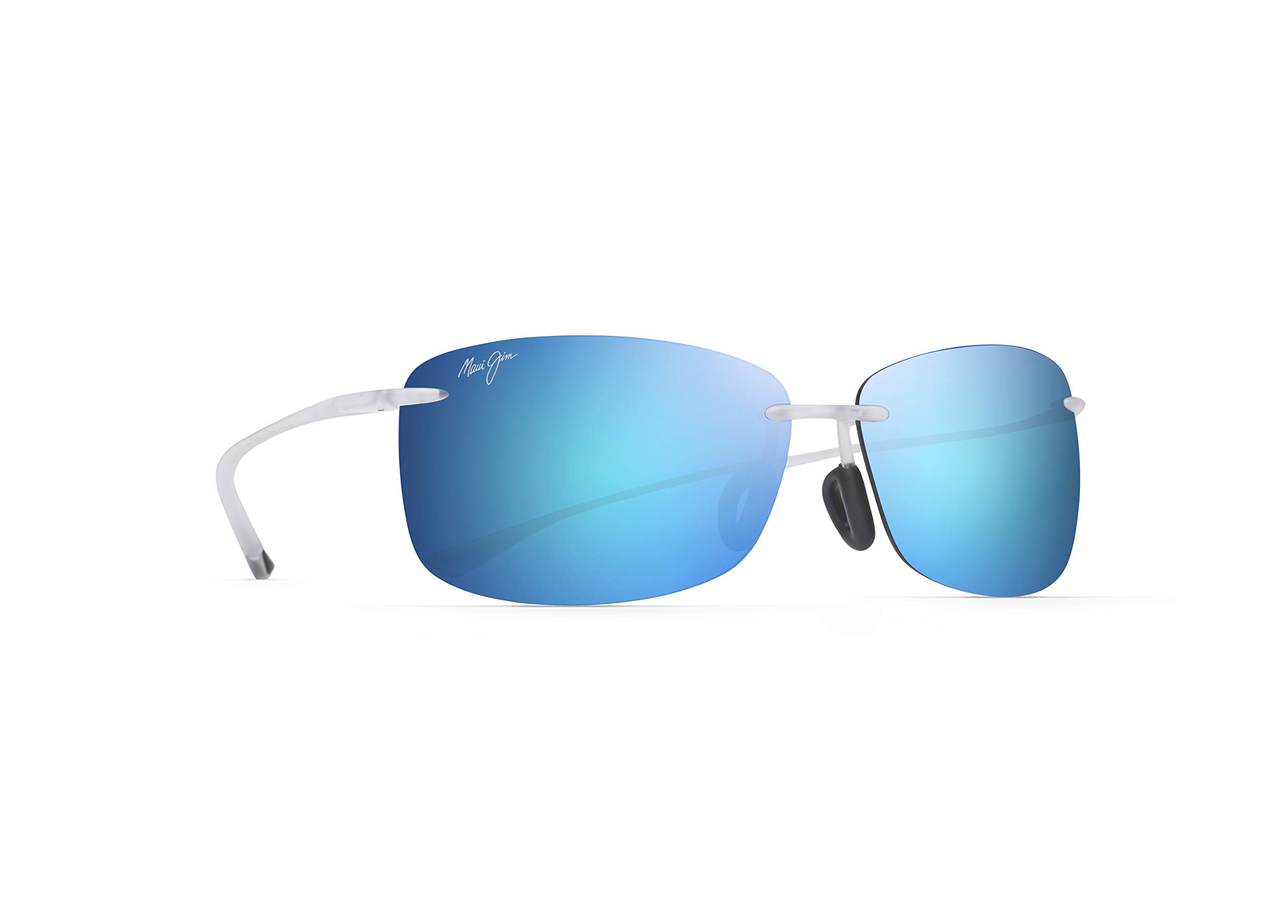 Maui Jim Men's and Women's 'Akau Polarized Rimless Sunglasses, Crystal Matte/Blue Hawaii, Large
