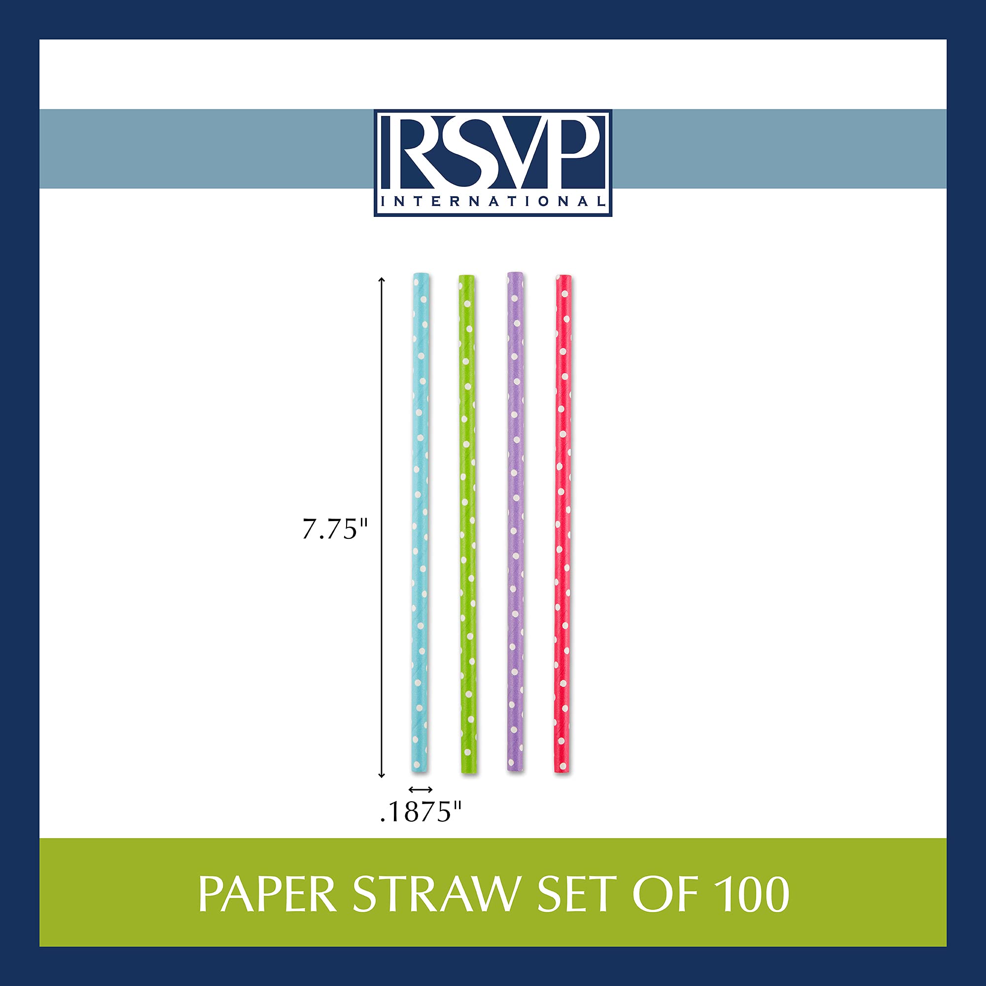 RSVP International (PS-1000D) Dotted Paper Straws, 100 Count | Each Straw 7.34" Long | Lovely Design & Biodegradable | For Hot & Cold Beverages | For Parties, Events & More