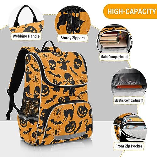 Sletend Large Capacity Printing Student Shoulder Bag for Children Teenagers Halloween Ghost Pumpkin Bat Laptop Bag School Bag for Work School, Men's and Women's Travel Backpack