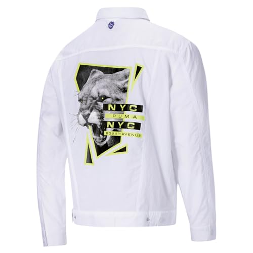 PUMA Mens Nyc Wind Trucker Button Up Jacket Athletic Outerwear Casual - White - Size XXL