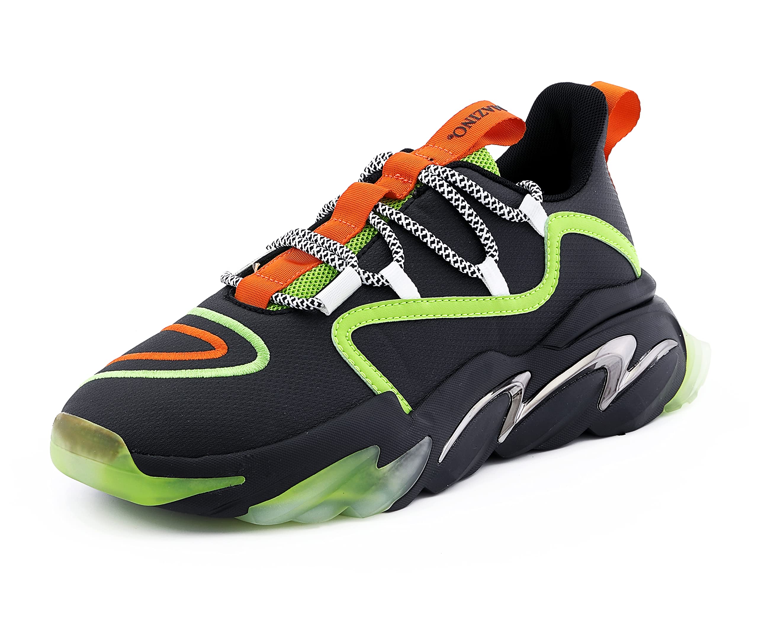 Mazino Stellate Fashion Chunky Sneakers for Men - Men's Athleisure Casual Shoes, Color Black/Lime/Orange, Size 10.5