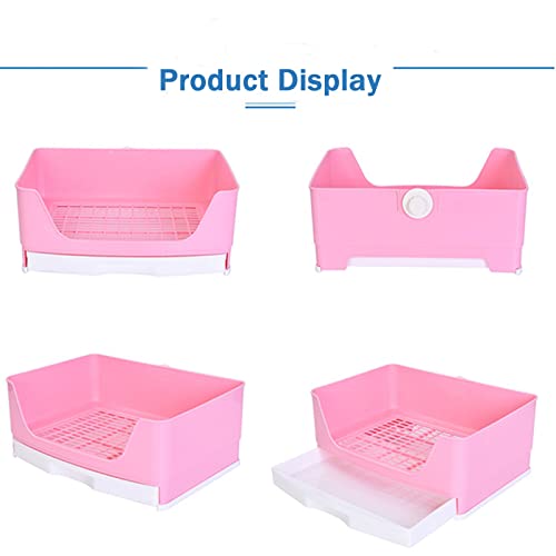 WEWAYKGJ Rabbit Litter Box Large Rabbit Potty Box with Drawer Bunny Corner Litter Pan Potty Trainer Pet Toilet with Cleaning Set for Adult Hamster Guinea Pig Ferret Bunny and Other Animals(Pink)