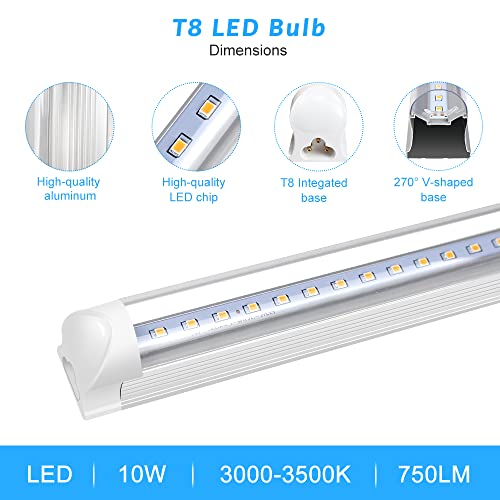 LightingWill LED T8 Integrated Fixture 2FT, 10W, Daylight White 6000~6500K, Linkable LED Shop Light, LED Ceiling Light and Under Cabinet Light, for Cooler, Garage, Warehouse, Clear Cover 4 Pack