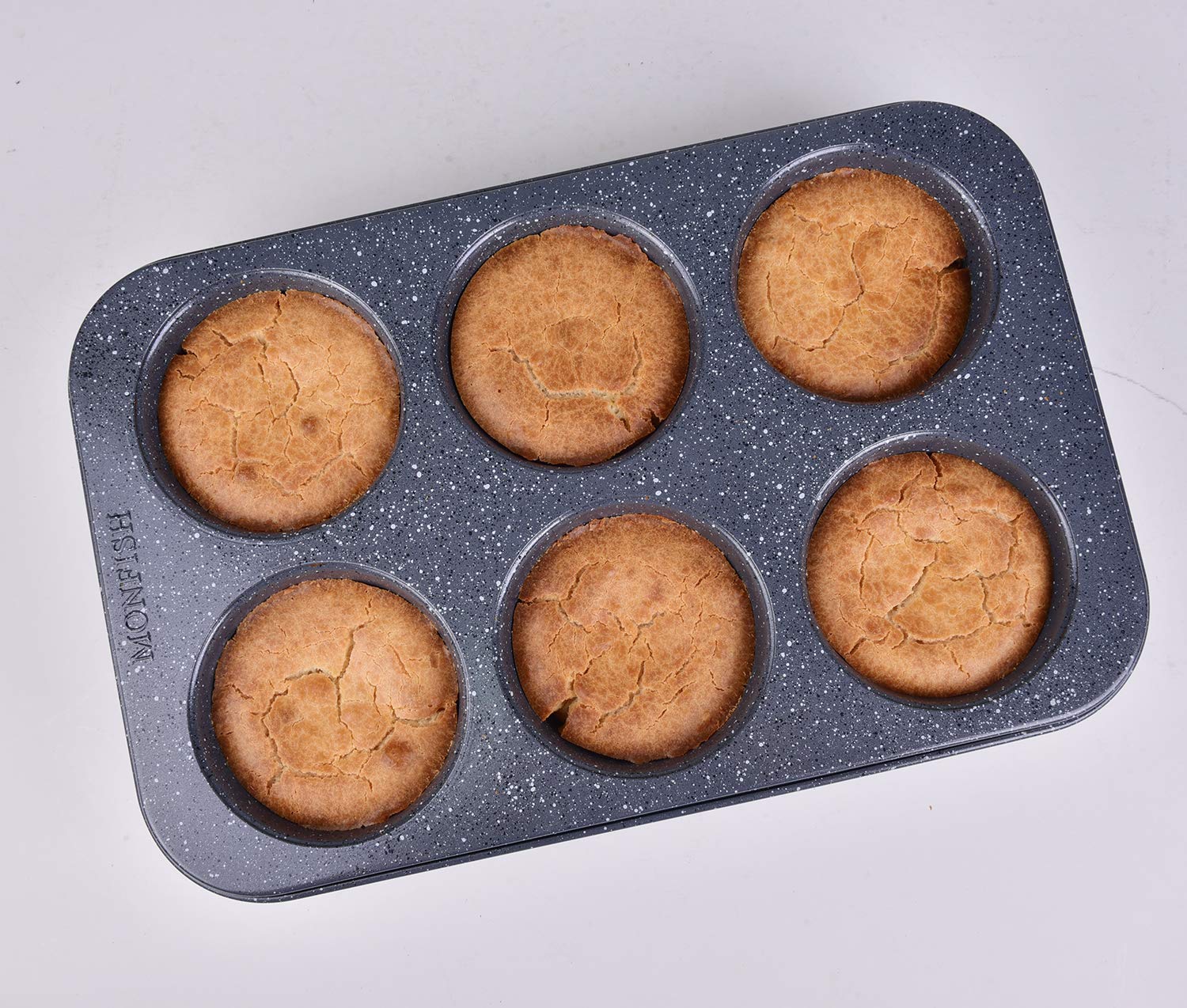 Monfish Jumbo Muffin Pan 6 Cup Carbon Steel Gray Stone non Stick Coating Muffin Tin 3.5diax3inch cup