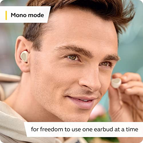Jabra Elite 3 in Ear Wireless Bluetooth Earbuds – Noise Isolating True Wireless Buds with 4 Built-in Microphones for Clear Calls, Rich Bass, Customizable Sound, and Mono Mode - Light Beige