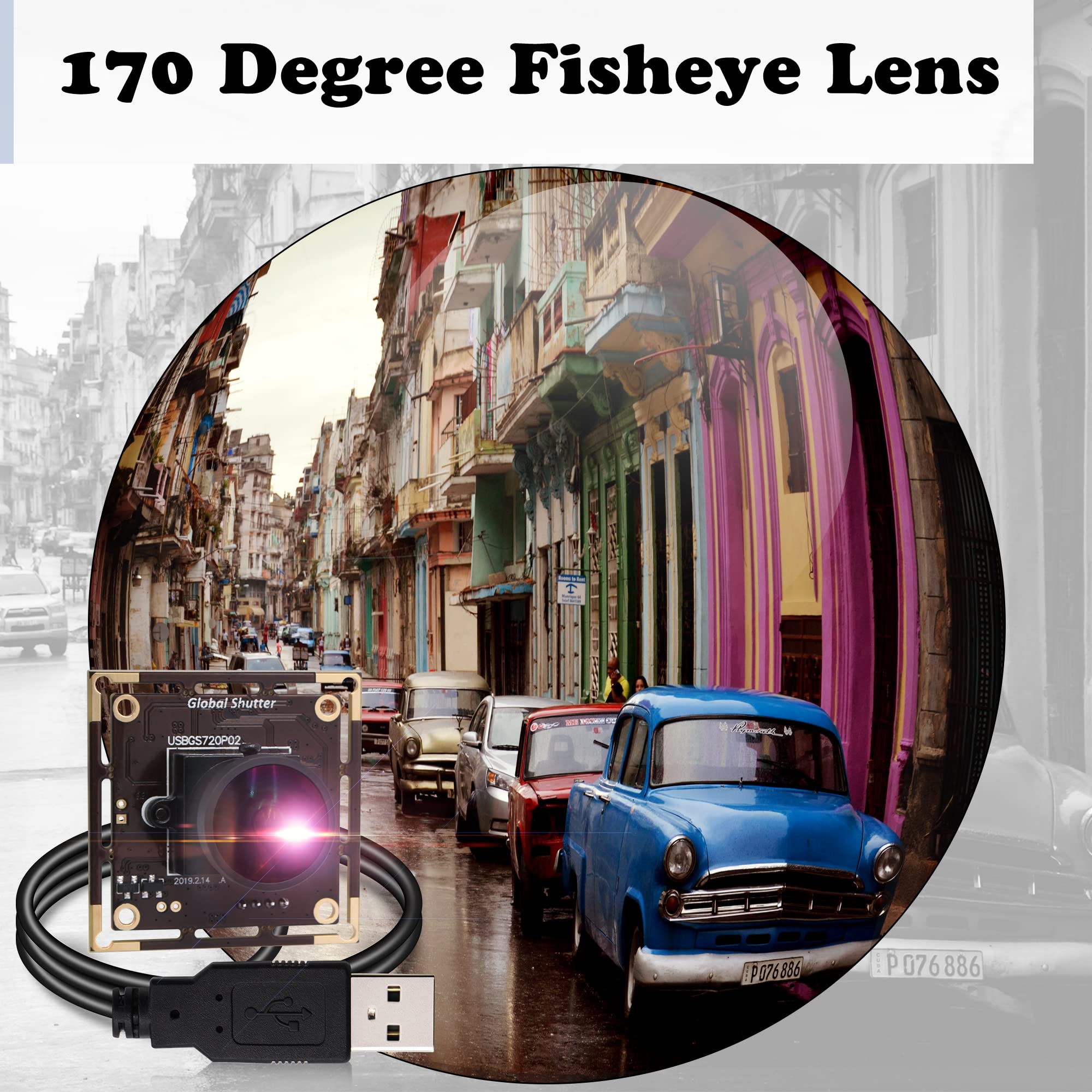 IFWATER 60fps Global Shutter USB Camera Module with 170° Fisheye Lens,High Speed 720P Aptina AR0144 Camera for Industrial Applications with Jetson Nano,Laptop,Raspberry Pi
