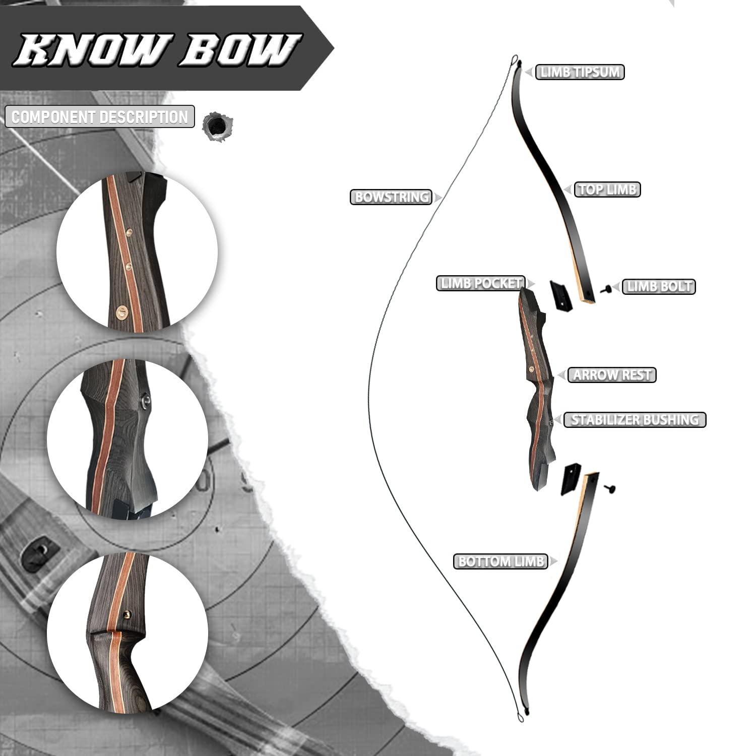 Lightning Archery Takedown Recurve Bow Hunting Bow 62" Archery for Adults Bow and Arrow Set for Outdoor Training Practicing (45lbs-Right)